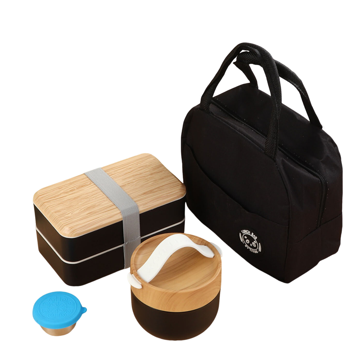 Двухслойная ланч-бокс, Бункобокс с деревянной текстурой, Для студентов и офисных работников, Может использоваться в микроволновой печи, Большое вместимое контейнер для хранения продуктов, Материал ланч-бокса: ПП /420г, Сумка: Полиэстер /100г, Размер
