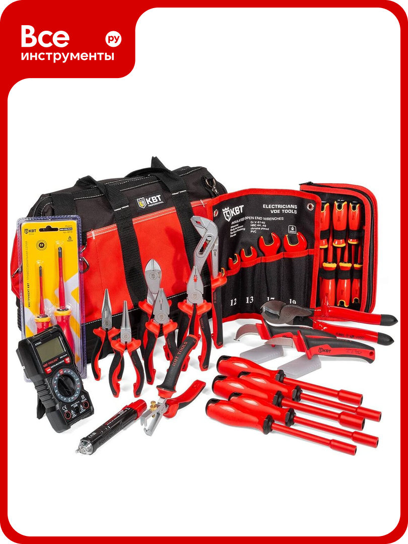 Набор монтажника КВТ 1000 В НИЭ-04 в сумке 16 предметов 67332, с резиновым дном