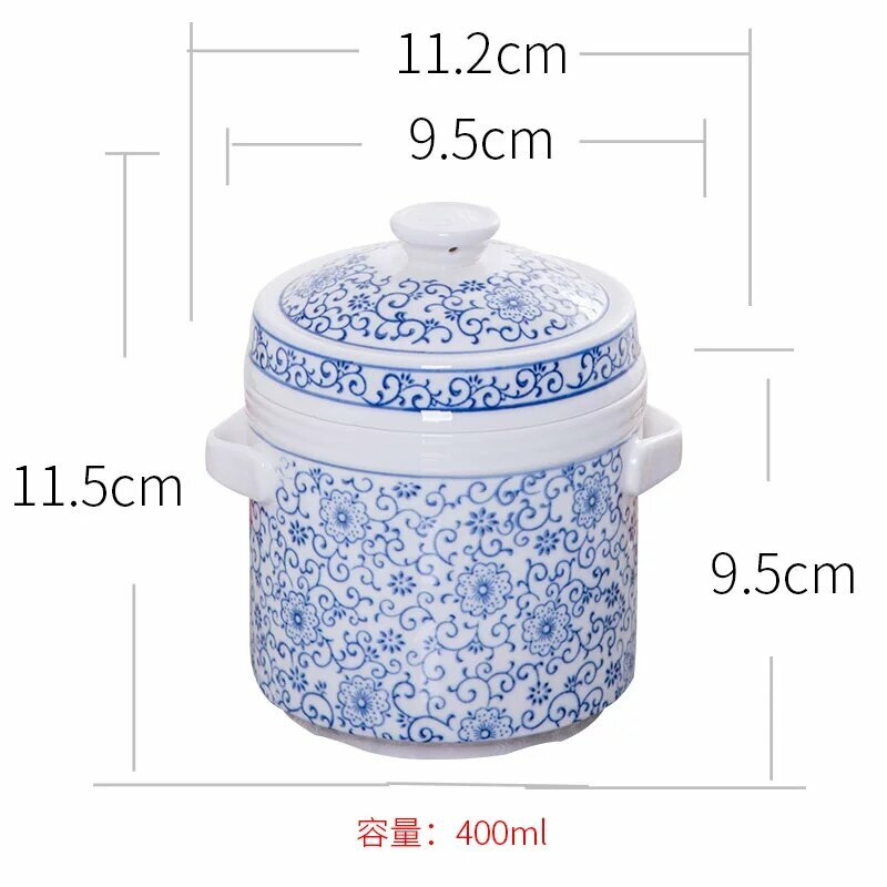 Мини-миска для паровой запеканки с двойной крышкой, керамическая, с сине-белым рисунком, 400 мл, для 1-2 человек