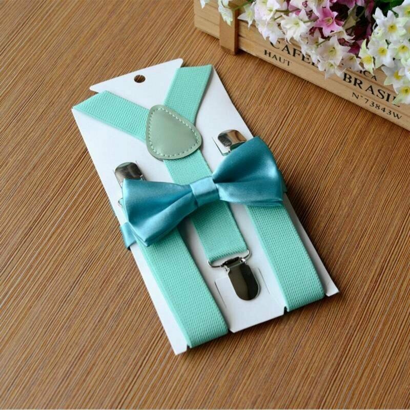 Набор детских подтяжек и бабочки с прочной эластичной и регулируемой лямкой мятный зеленый