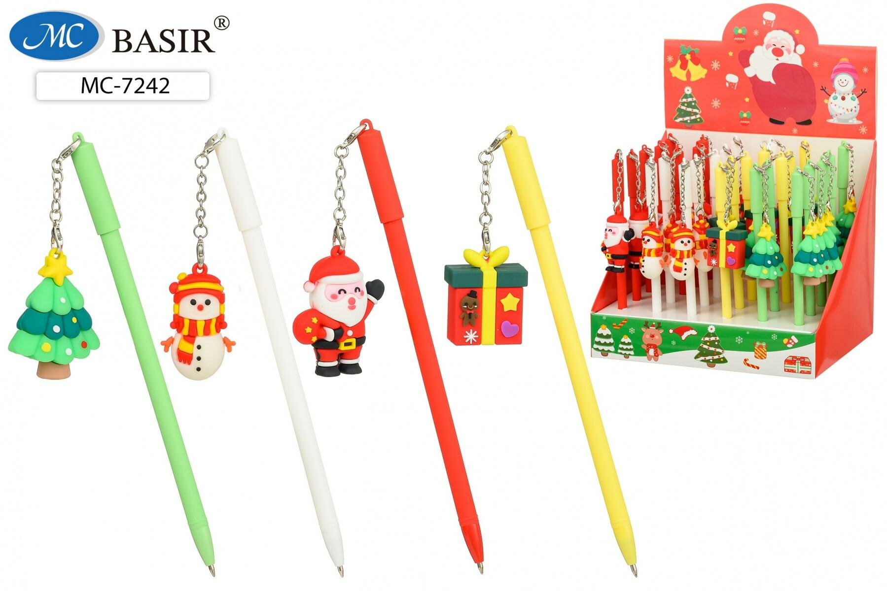 Ручка шариковая детская "Новогодние" с брелоком, цвет корпуса в ассортименте, синие чернила, матовый пластик, МС-7242