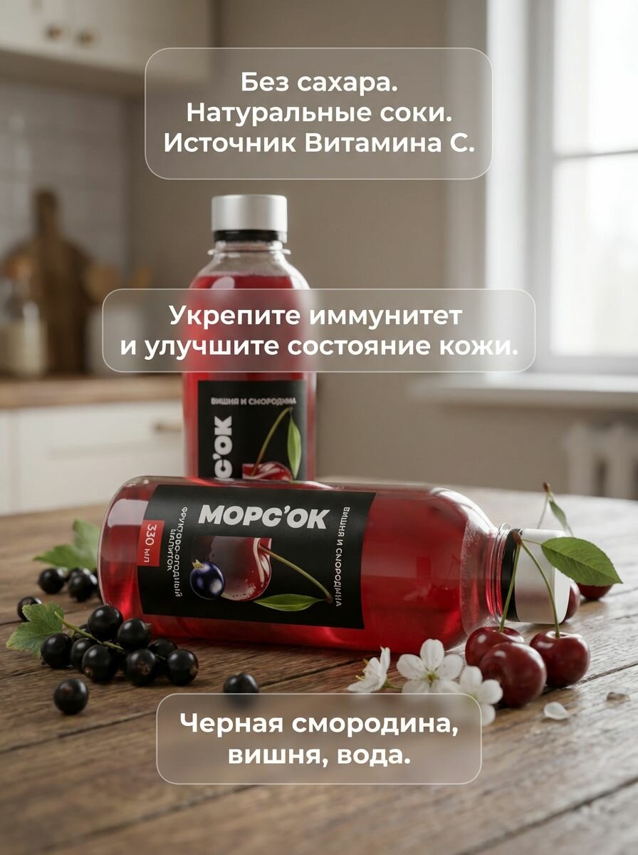 Фруктово-ягодный напиток Вишня и смородина, Морс'ок, 330 мл