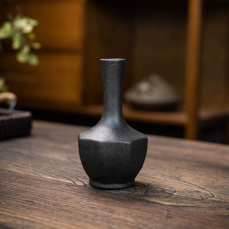 Hanshanju черная керамика Zen маленькая ваза гидропонное цветочное сосуд ваза для сухих цветов грубая керамика для дома