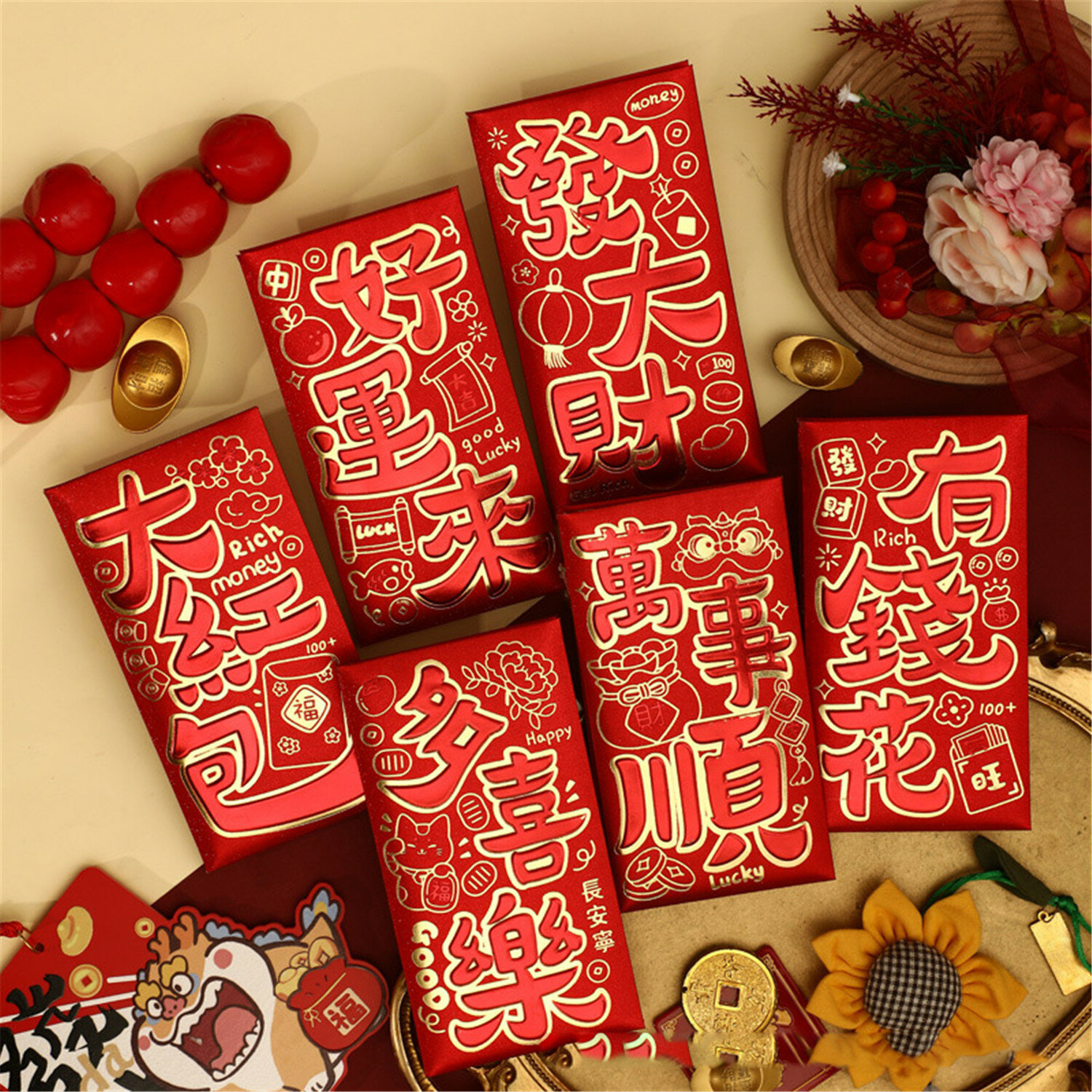Year of the Snake 2025 New Red Bag Universal, Color: As picture, Material: Paper, Size: Large package: 17x9cm (1-30 banknotes), Small bag: 9x9cm (1-3 banknotes), Package includes: 1set Red envelope(6pcs)