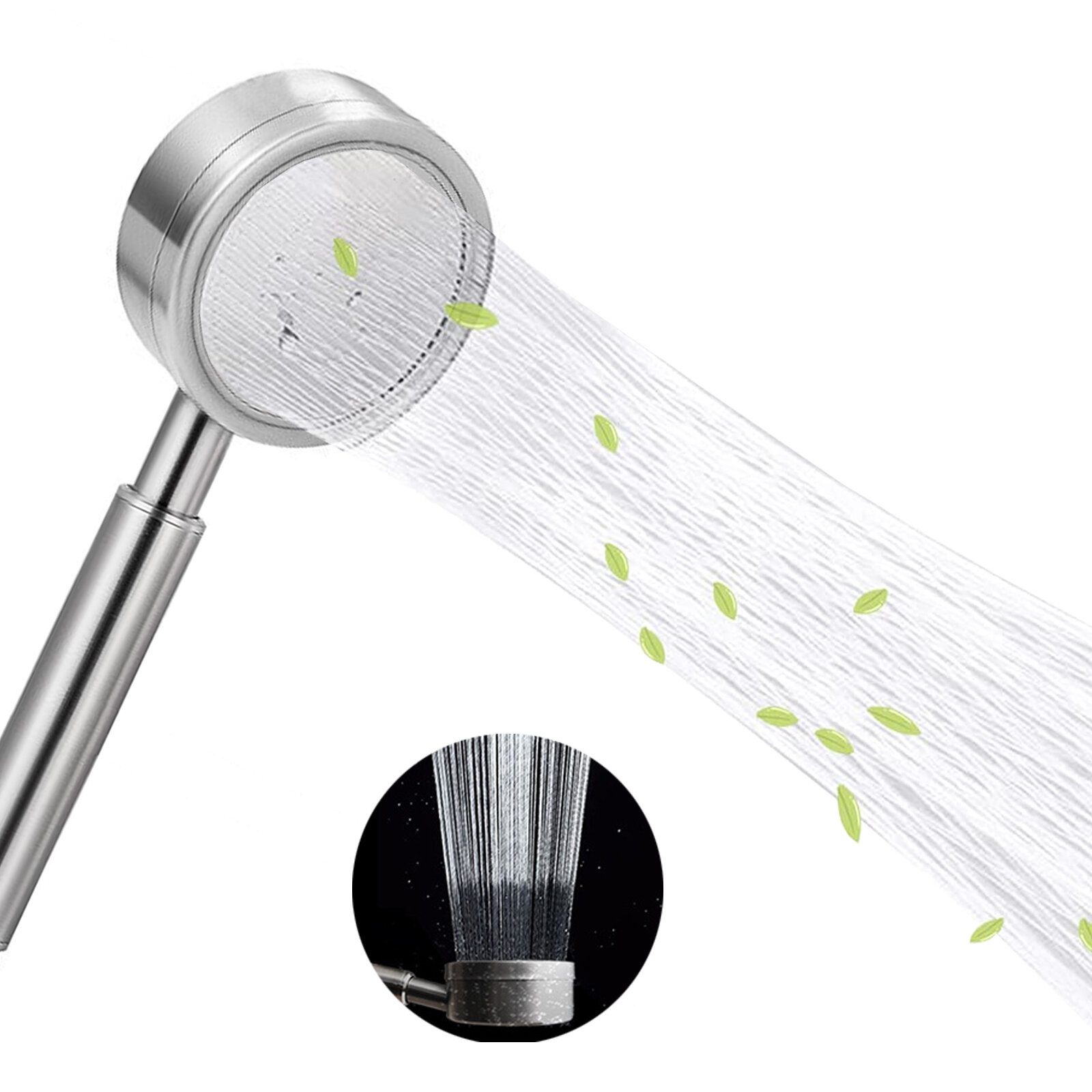 Головка душа из нержавеющей стали 304 с фильтром, набор для душа из нержавеющей стали с шлангом длиной 1,5 м, металлическая головка душа для ванной комнаты, бесшумная база с крючком, цвет: Полированный, материал: нержавеющая сталь, комплект: 1 головка