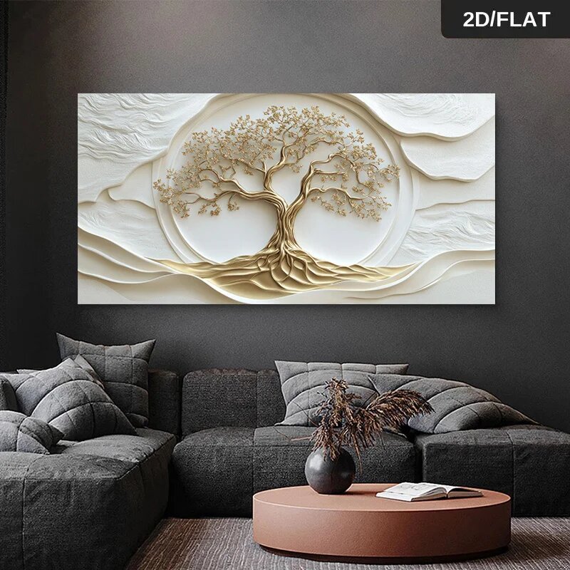 Абстрактная картина «Золотой Древо Жизни» на холсте 70x140cm Unframe