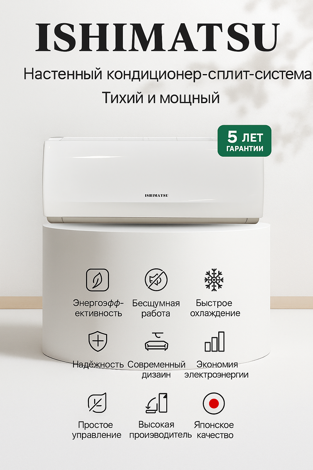 Сплит-система ISHIMATSU "AVK-07H", с датчиком качества воздуха, охлаждение и обогрев