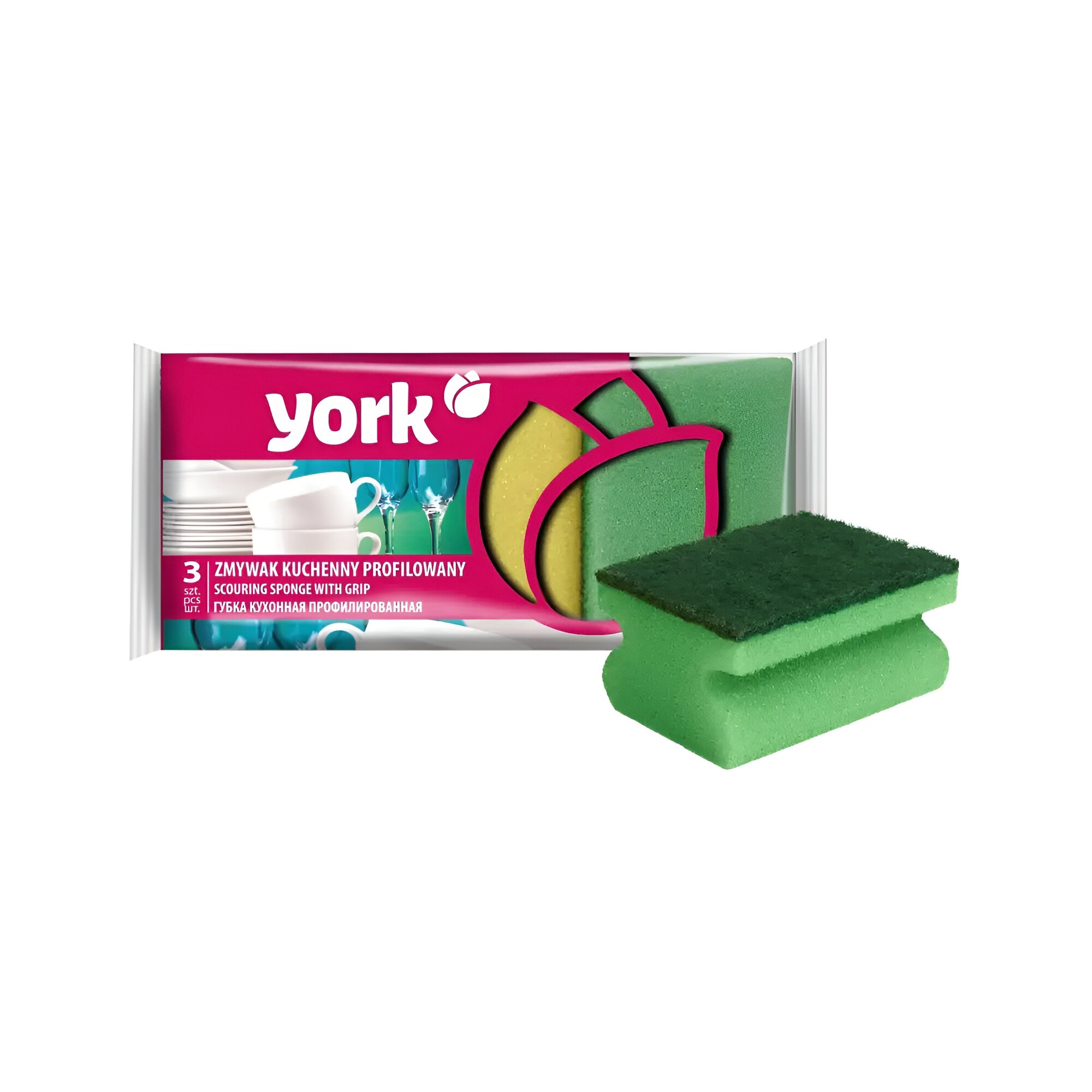 Губки для посуды "York"профилированные, 9 x 7 x 4,3 см, упаковка 3 штуки