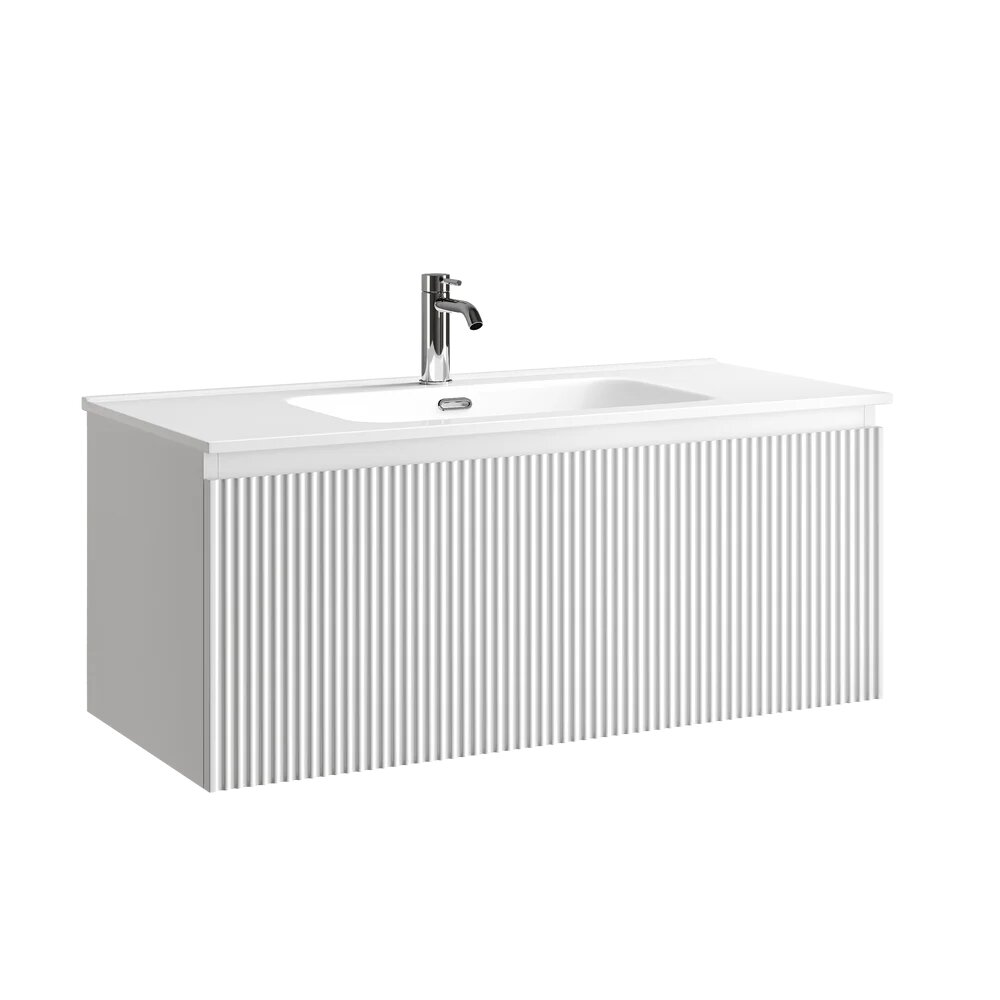 Тумба с раковиной Sancos Snob R 1.0 100 подвесная, 101 см, с ящиками, белая, прямоугольная, в современном стиле, из МДФ, из фарфора