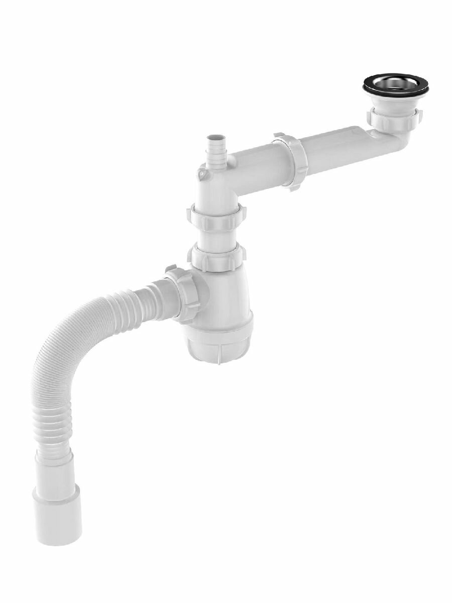 Сифон для кухонной мойки 1 1/2х40 со смещением с метал решеткой, гидрозатвор 40х40/50.