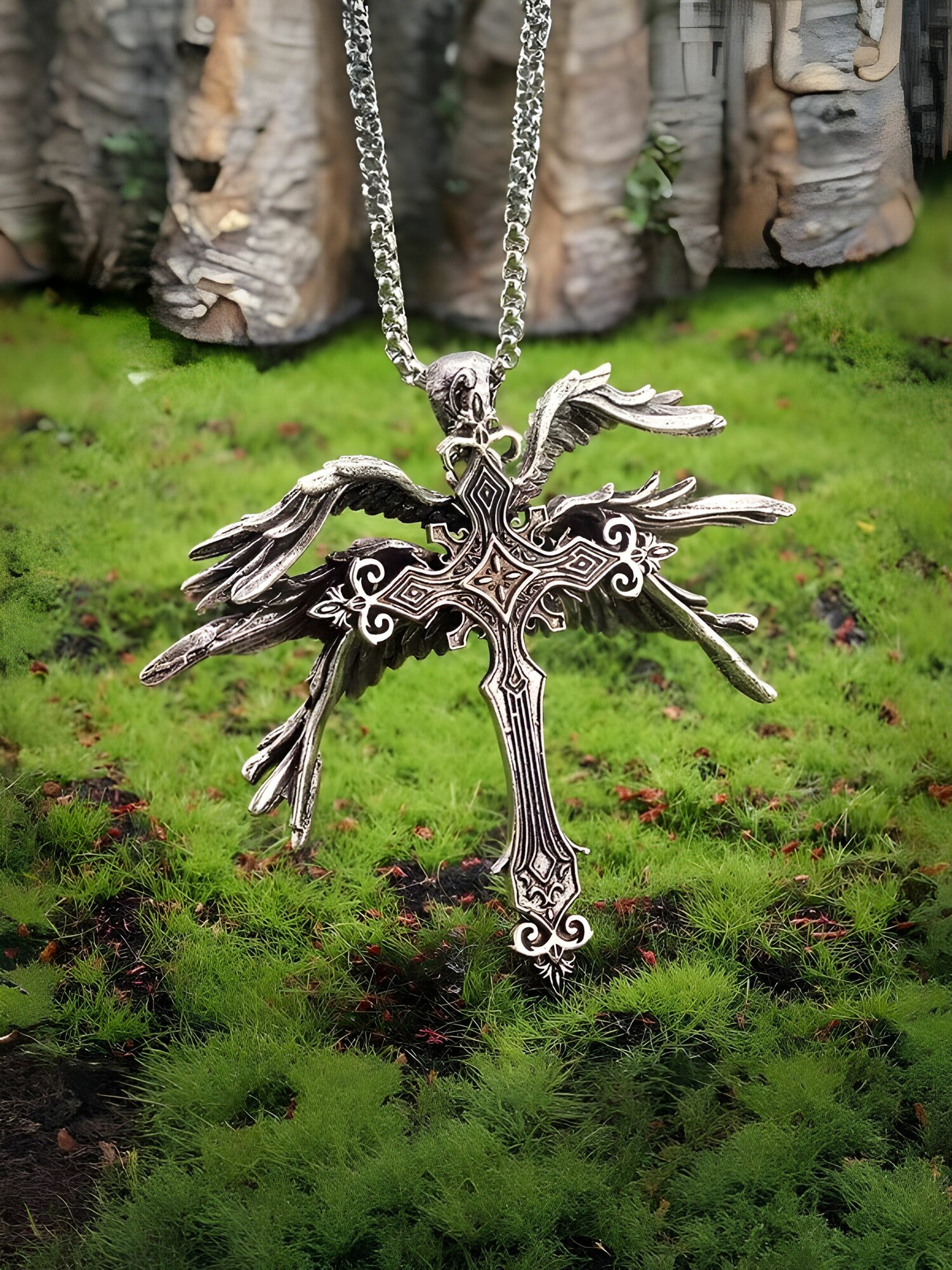 Крест готический Шестикрылый серафим с цепочкой 60 см для стильного образа