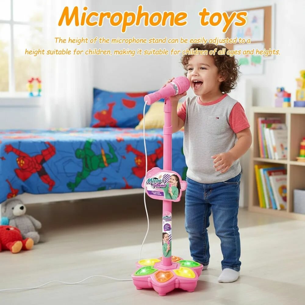 Детское караоке с мигающими огнями, регулируемая подставка, детский микрофон