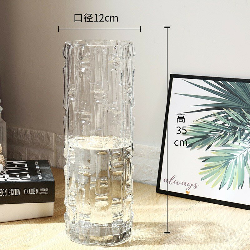 Очень большая ваза из стекла Lucky Bamboo, прозрачная, для цветов, серебряная ива, утолщенный цилиндр, прямая, высота 40 см, 50cm большого размера