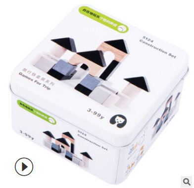 Деревянный набор игрушек в металлической коробке с кубиками для строительства для детей 3-6 лет, обучающая головоломка