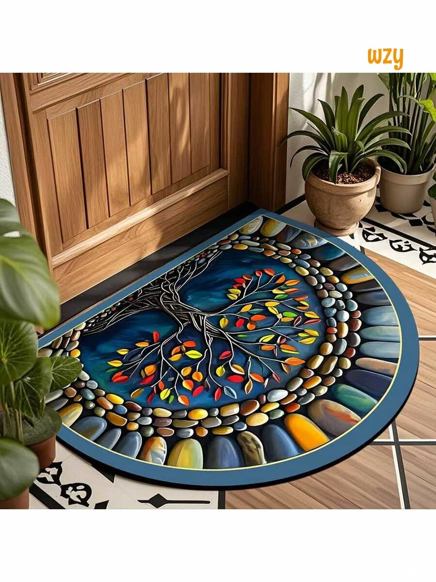 Ковер придверный, полукруглый, 50x80 см, безворсовый, противоскользящий, полиэстер, ПВХ