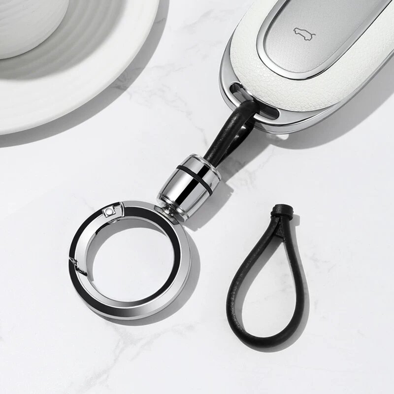 Круглый металлический брелок для ключей серебристый с черной веревкой для автомобильных ключей