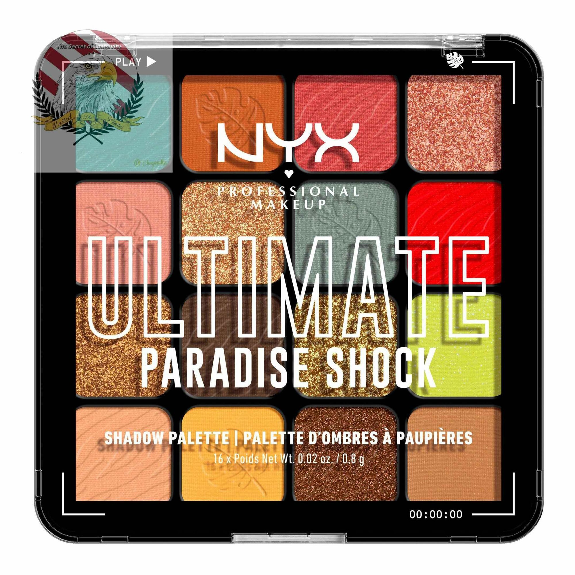 NYX Professional Makeup Ultimate Shadow Palette, 16 ярких оттенков теней для век, 0,8 г
