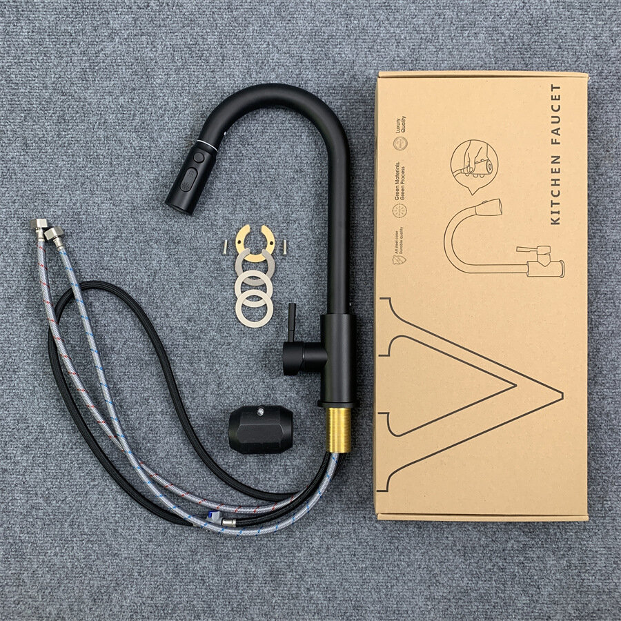 ⭐Кросс-бордерный выдвижной большой изогнутый смеситель из нержавеющей стали для горячей и холодной воды, кухонная раковина, балкон, прачечная, бассейн, двух- или трехступенчатый⭐