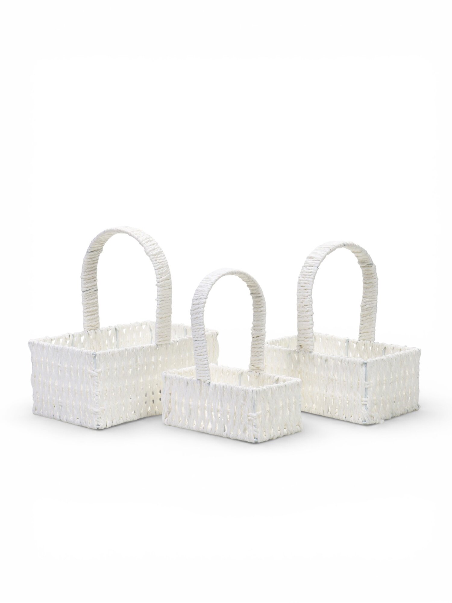 Корзина плетёная для хранения Cistella, с ручкой, пластиковая, белая, набор 3 шт, Greengo