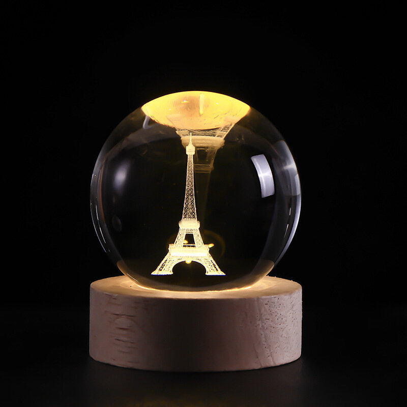 Светильник-ночник стеклянный шар БашняСветящаяся хрустальная шариковая ночник 3D