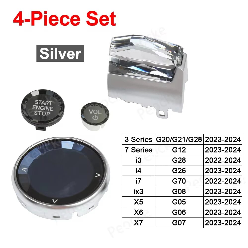 Набор из 4 кристаллов, ручка переключения передач для BMW G20 G21 G28 G12 X6 G06 X7 G07 ix3 G08 i4 G26 G70 X5 G05 Paddle Shifter Crystal LHD Silver 4Pcs Set LHD