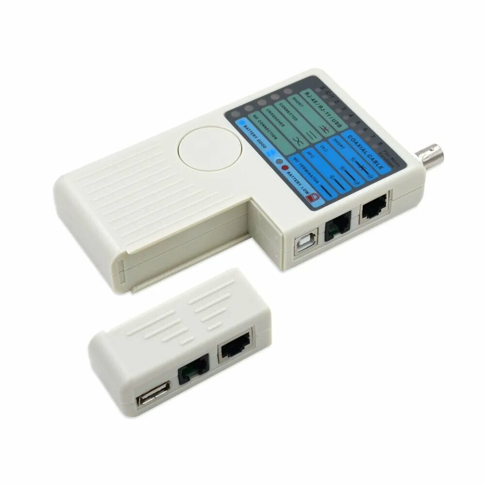 Кабельный тестер универсальный 5 в 1 для RJ-45+RJ-11+RJ-12+USB+BNC, чехол в комплекте