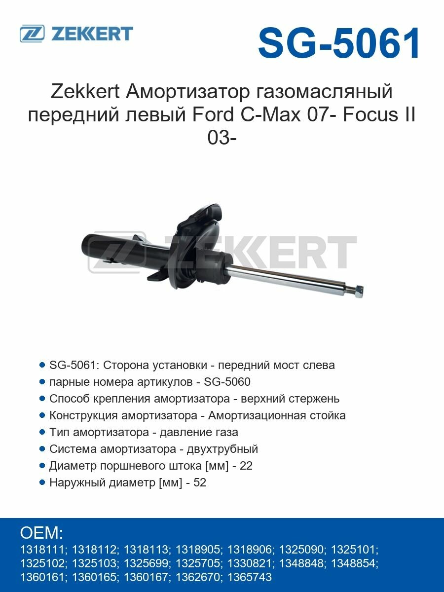 Zekkert Амортизатор газомасляный передний левый Ford C-Max 07- Focus II 03-