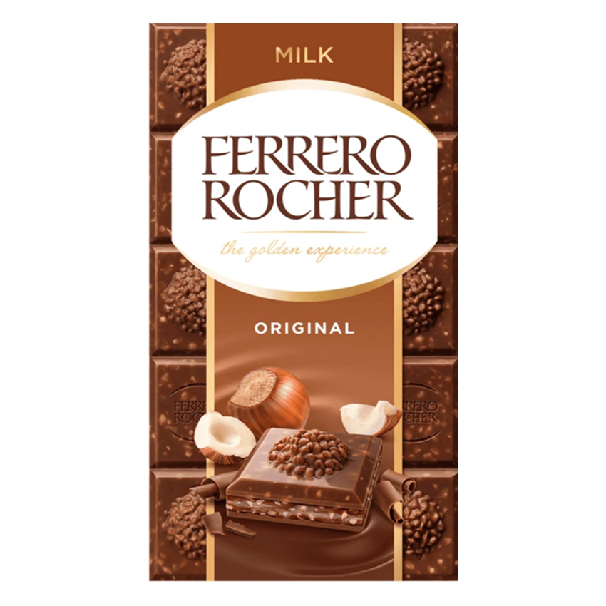 Ferrero Rocher Hazelnut Milk шоколад молочный с фундуком 90 гр