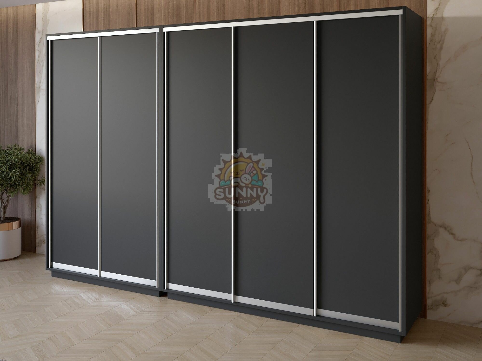 Шкаф-купе Вилли 5-ти дверный модульный (лайт2+3) ЛДСП, профиль серебро, 300х60х220 см. Серый диамант