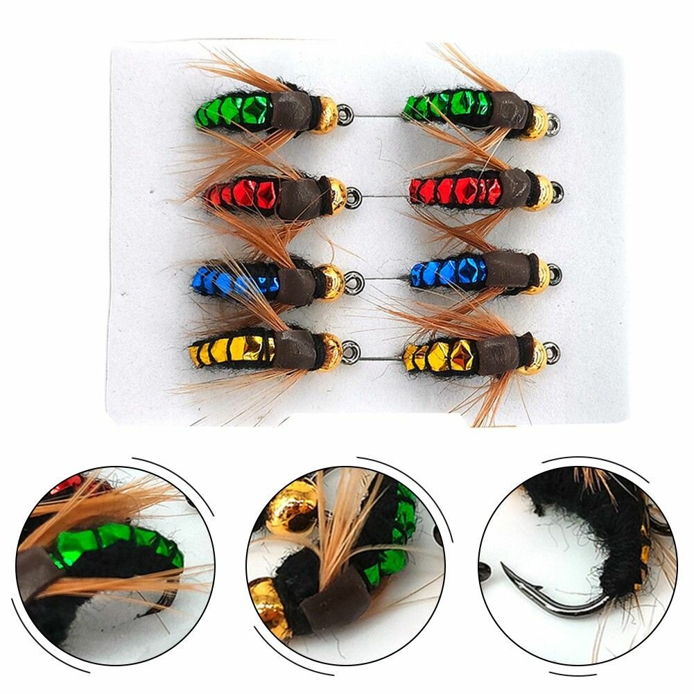 8шт. Крючок для ловли нахлыстом, большие мушки, нимфа, приманка для форели, окуня, хариуса