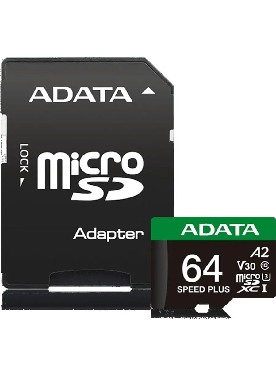 Флеш карта microSDXC 64GB A-Data UD64GUI3V30A2SP-RA1 Speed Plus V30 A2 + adapter