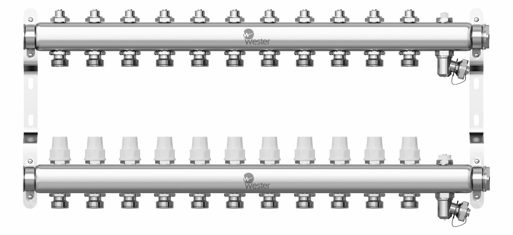 Коллектор 1" из нерж. стали на 11 выходов 3/4"ЕК без расходомеров, группа в сборе, Wester MUVS11134 0-32-1618