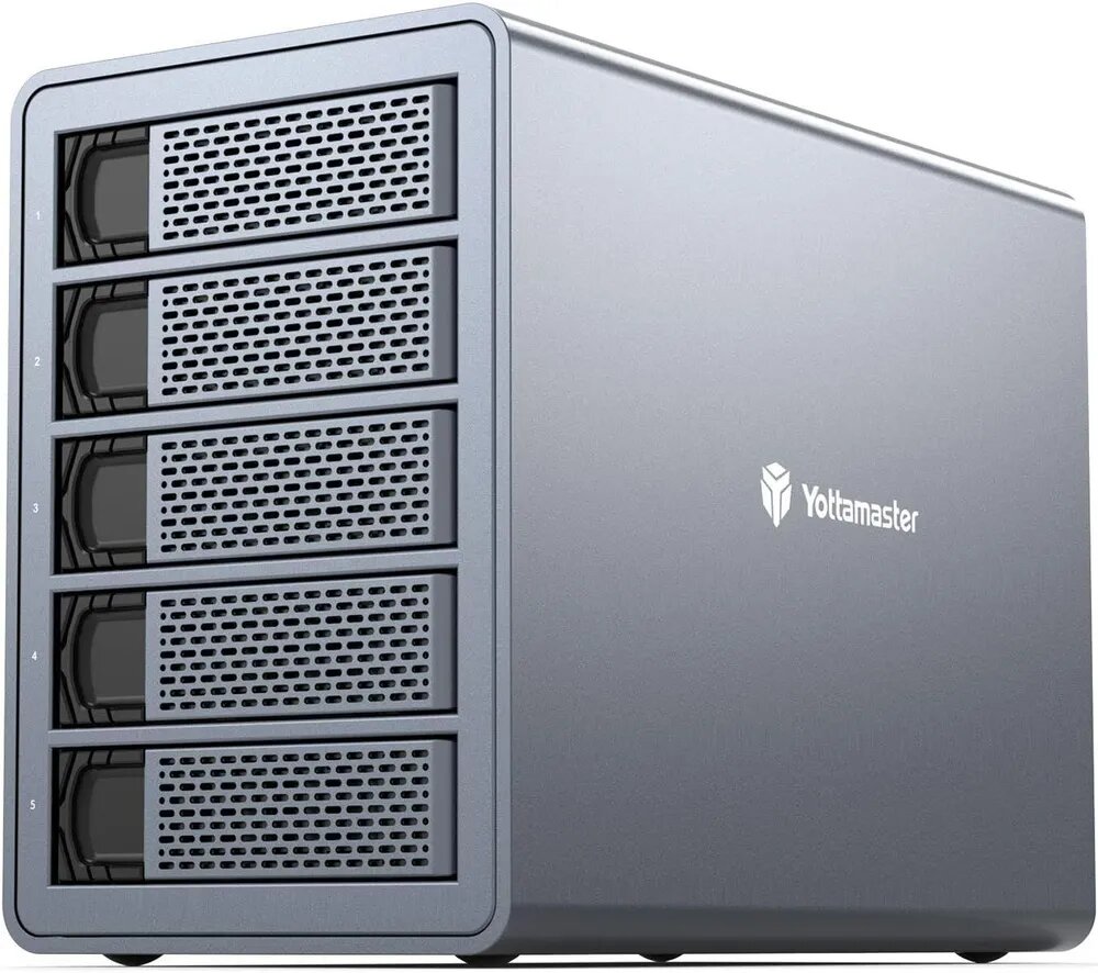 5 Bay 3,5"SATA HDD Док-станция Yottamaster FS5C3 для 2,5'/3,5' жесткий диск 5*18тб, Type-C до 10 Гбит/с охлаждающий вентилятор, Поддержка Daisy-chain, до 270тб расширение хранилища, Бездисковый