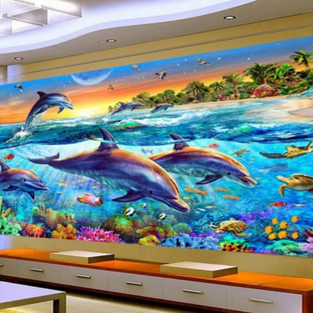 100x40cm / Алмазная мозаика вышивка рисунок Прыжок дельфина 100x40cm (без кронштейна, без рамы)
