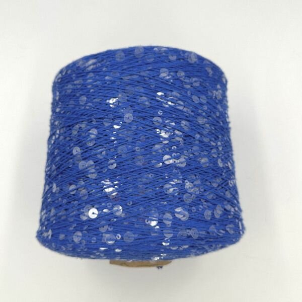 Пайетки 3+6мм на хлопке- 1117-1 ярко-синий с прозрачными пайетками (100г)