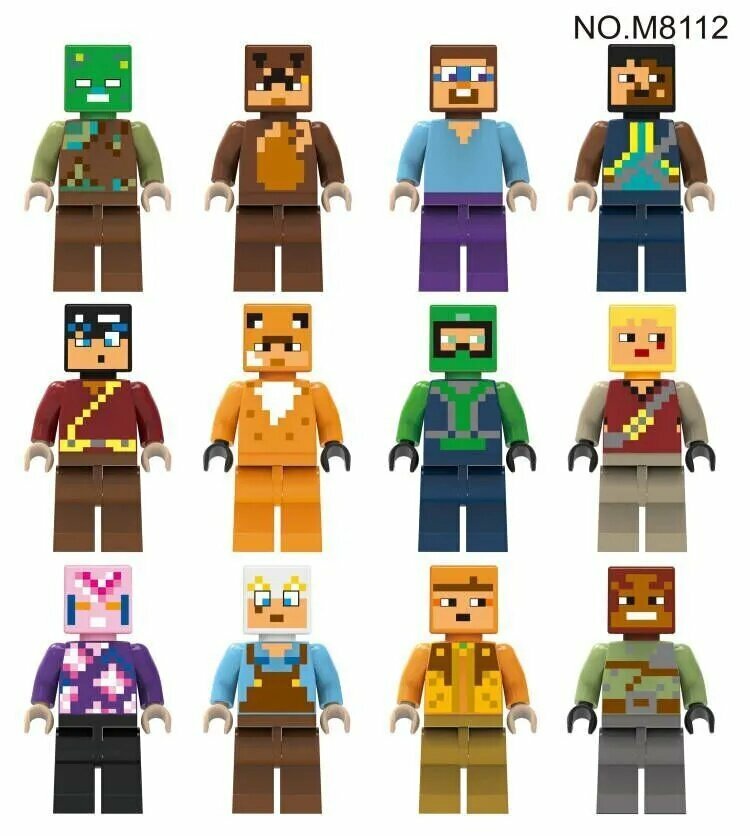 Набор минифигурок Майнкрафт / Minecraft совместимы с конструктором 12шт (4.5см, пакет)
