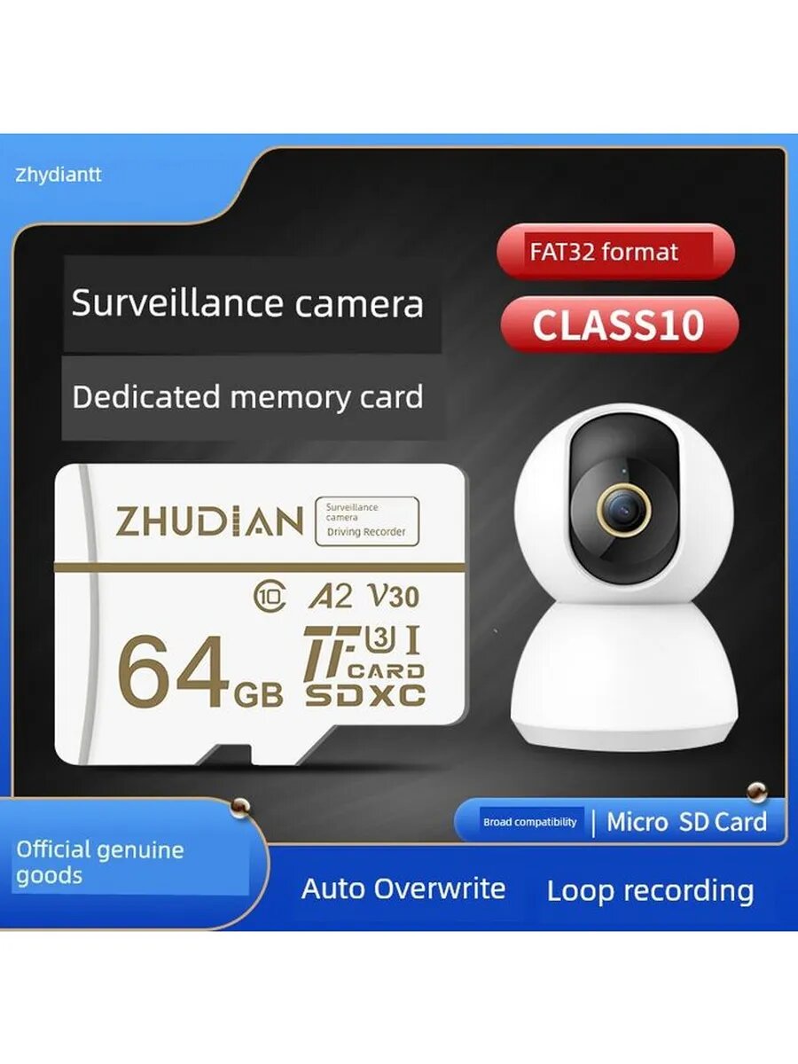 Карта памяти для камеры (64 ГБ, запись 7-10 дней)