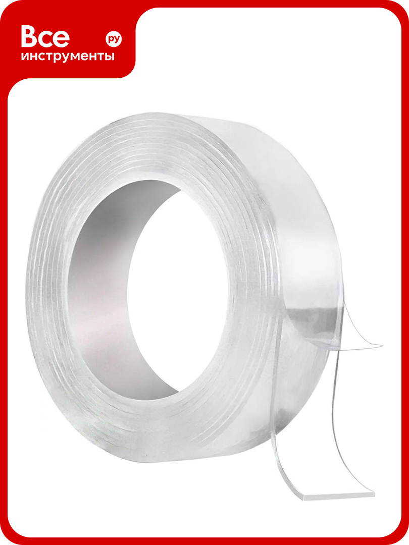 Прозрачная, двусторонняя, акриловая клейкая нано лента TORSO 30 мм х 3 м 5180095