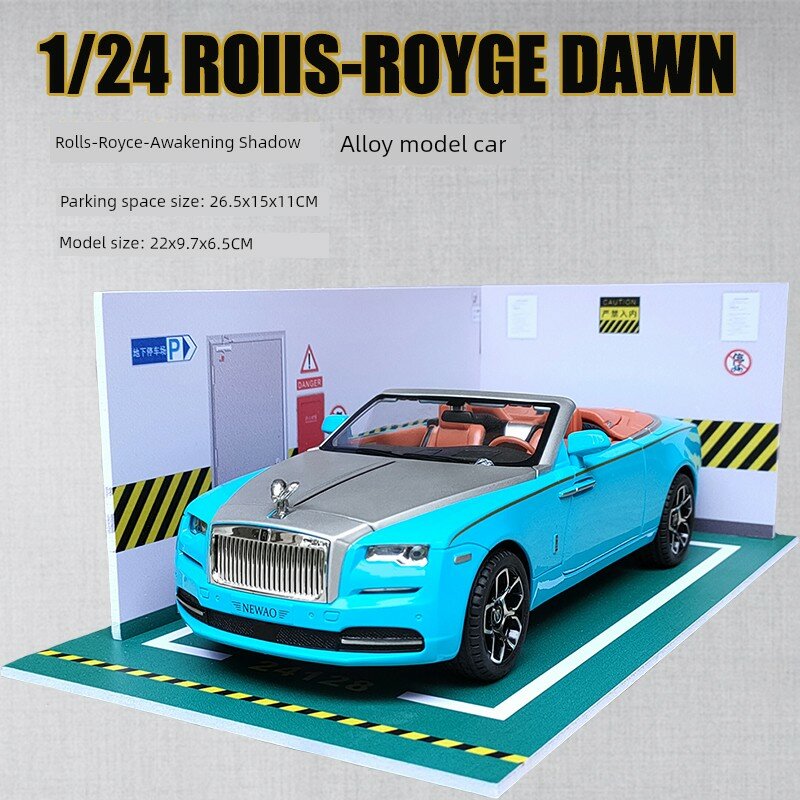 Серебристо-синяя модель Rolls-Royce Phantom из сплава с открытым верхом и парковочным местом, большого размера