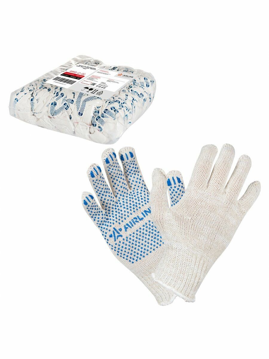 Перчатки ХБ с ПВХ покрытием Airline AWGC02, 140Т/7,5 класс, белые