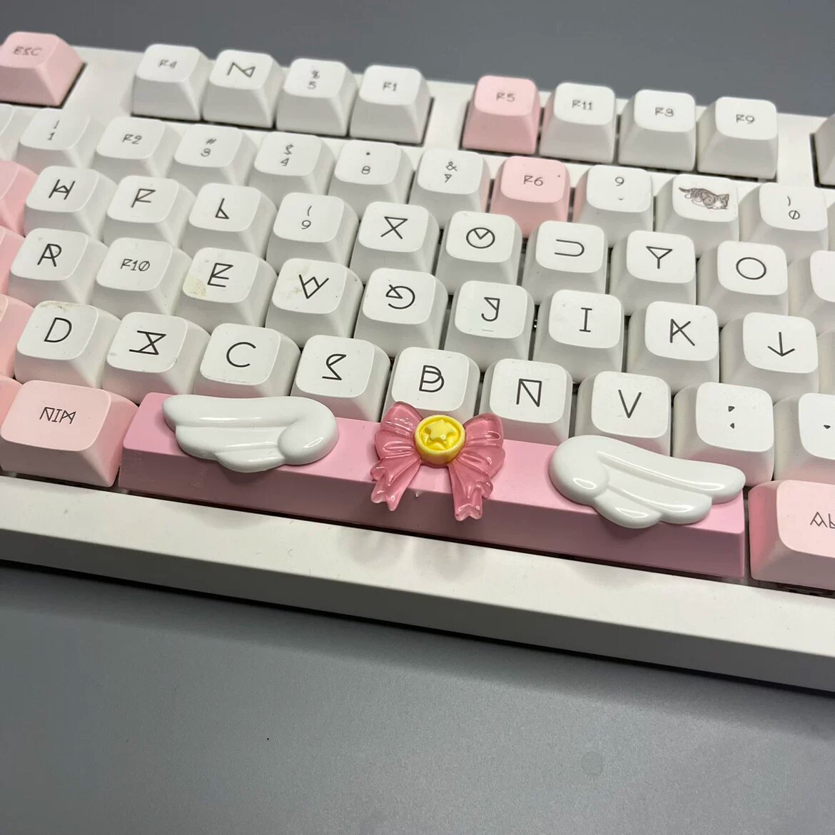 Милый кейкап в виде волшебных крыльев-сердечек, 6.25u, для механической клавиатуры, перекрестная ось, розовый кейкап с