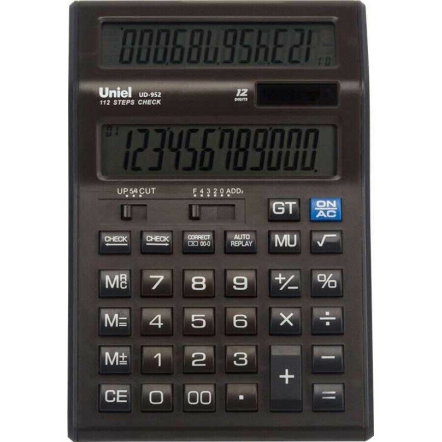 Калькулятор настольный 12 разряд. 2-е пит. 2 дисплея черный UNIEL UD-952 шт