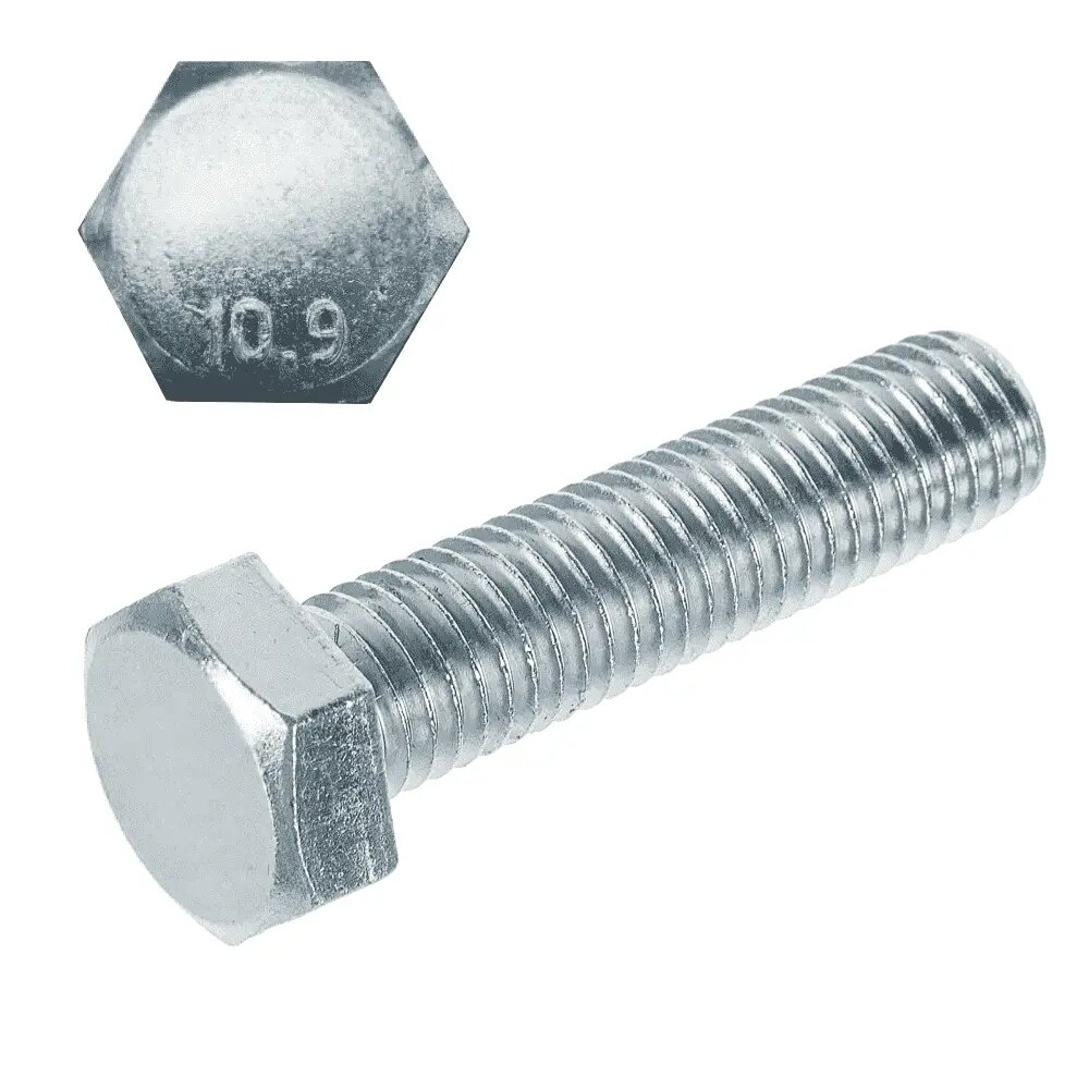 Болт шестигранная головка высокопрочный М12х60 мм DIN 933 класс прочности 10.9 цинк (60 шт.)
