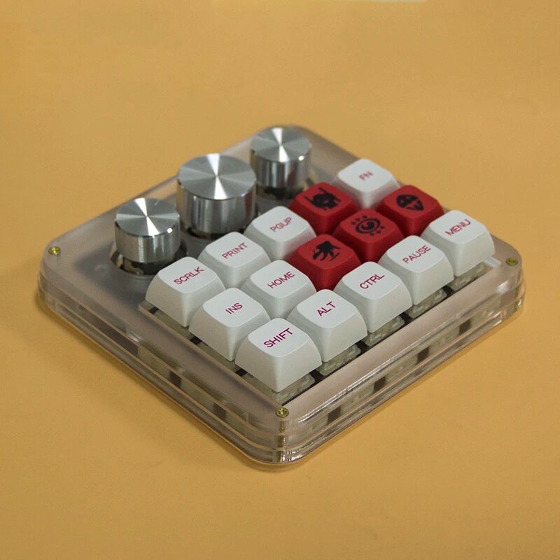 Механическая мини-клавиатура 15 клавиш + 3 ручки, Gateron Milky Red, White без RGB