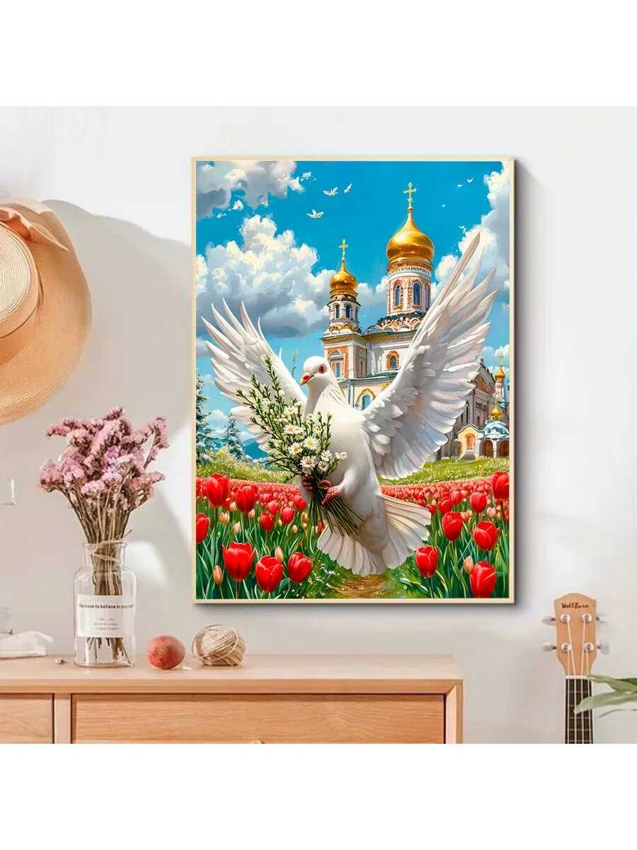 Картина на стену для интерьера "Пасхальный голубь" 40х50 см