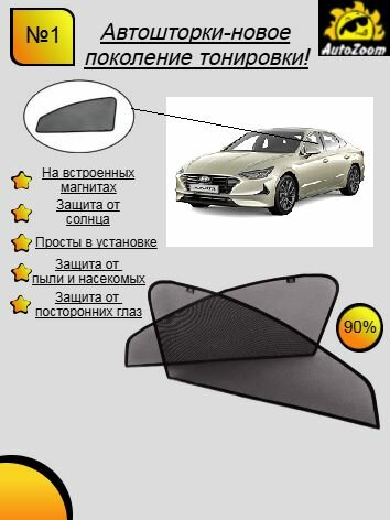 Автошторки магнитные для Hyundai Sonata VIII (DN8) (2019-н. в.),(Хундай Соната)на передние двери 2 шт/шторки для автомобиля/съемная тонировка AutoZoom