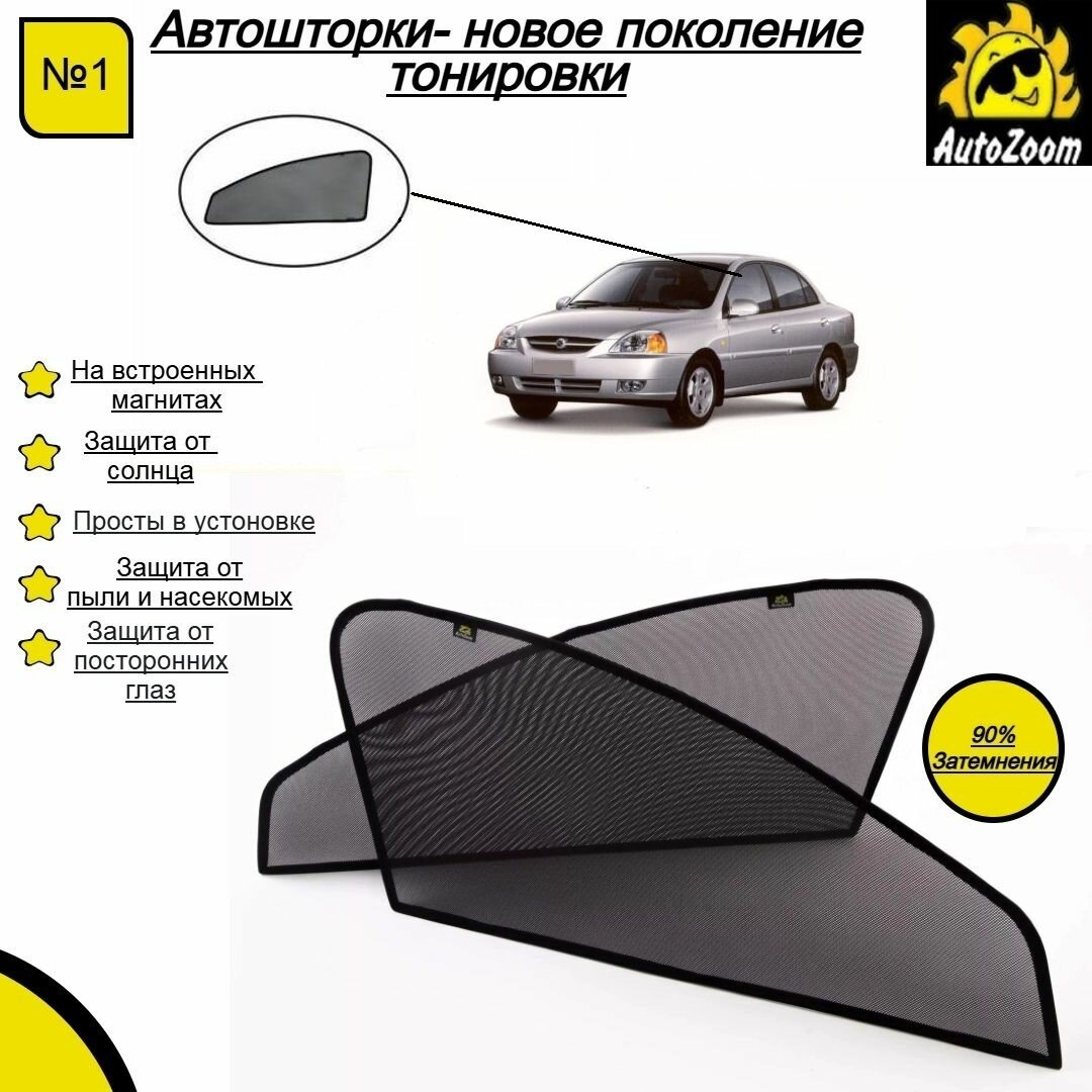 Автошторки магнитные для Kia Rio (DC) (2002-2005)(Кия Рио)на передние двери 2 шт/шторки для автомобиля/съемная тонировка/AutoZoom