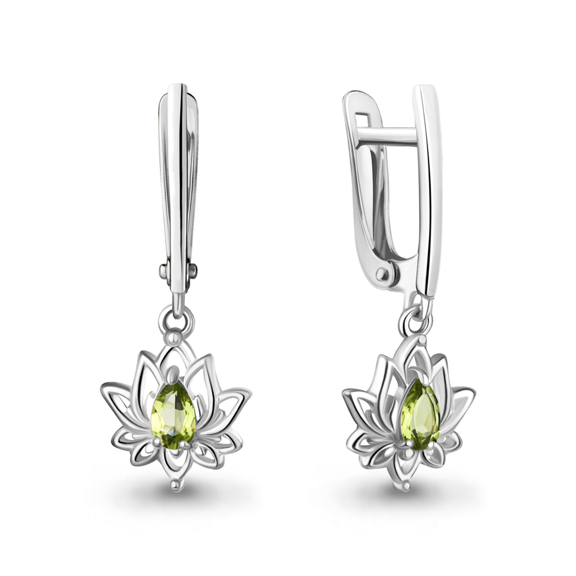 Серьги, серебро, 925 проба, родирование, хризолит