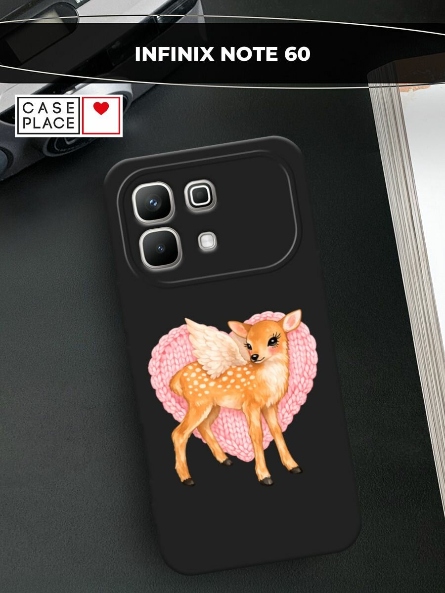 Черный матовый чехол на Infinix Note 60 / Инфиникс Нот 60 с принтом Олененок с крыльями