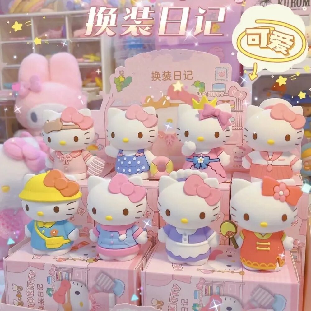 Hello Kitty Коллекционная фигурка из серии "Кейтти Мяу Дневник нарядов", мини кукла в пижаме, настольное украшение и подарок для девушек